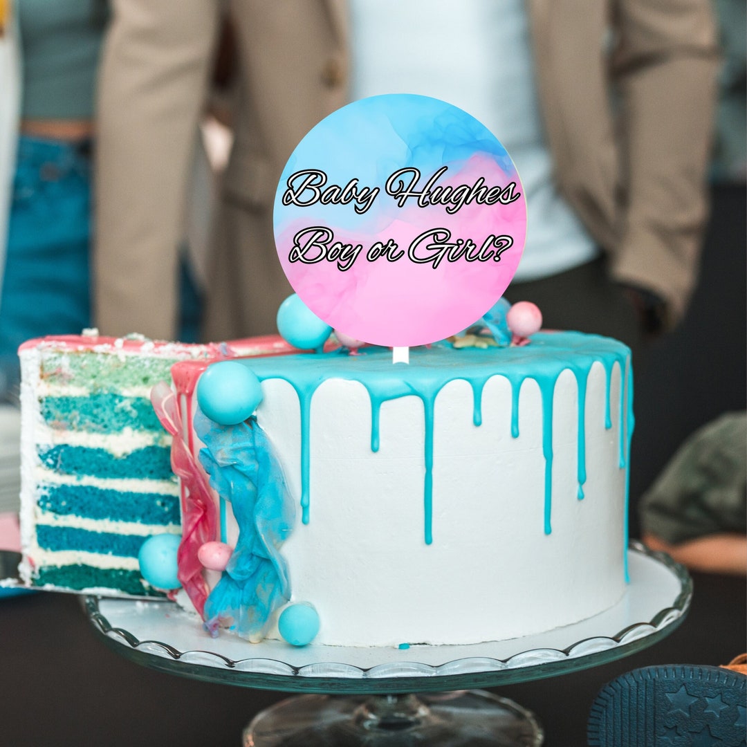 Gender Reveal Cake Topper - Pink or Blue- Personalised With Surname ...