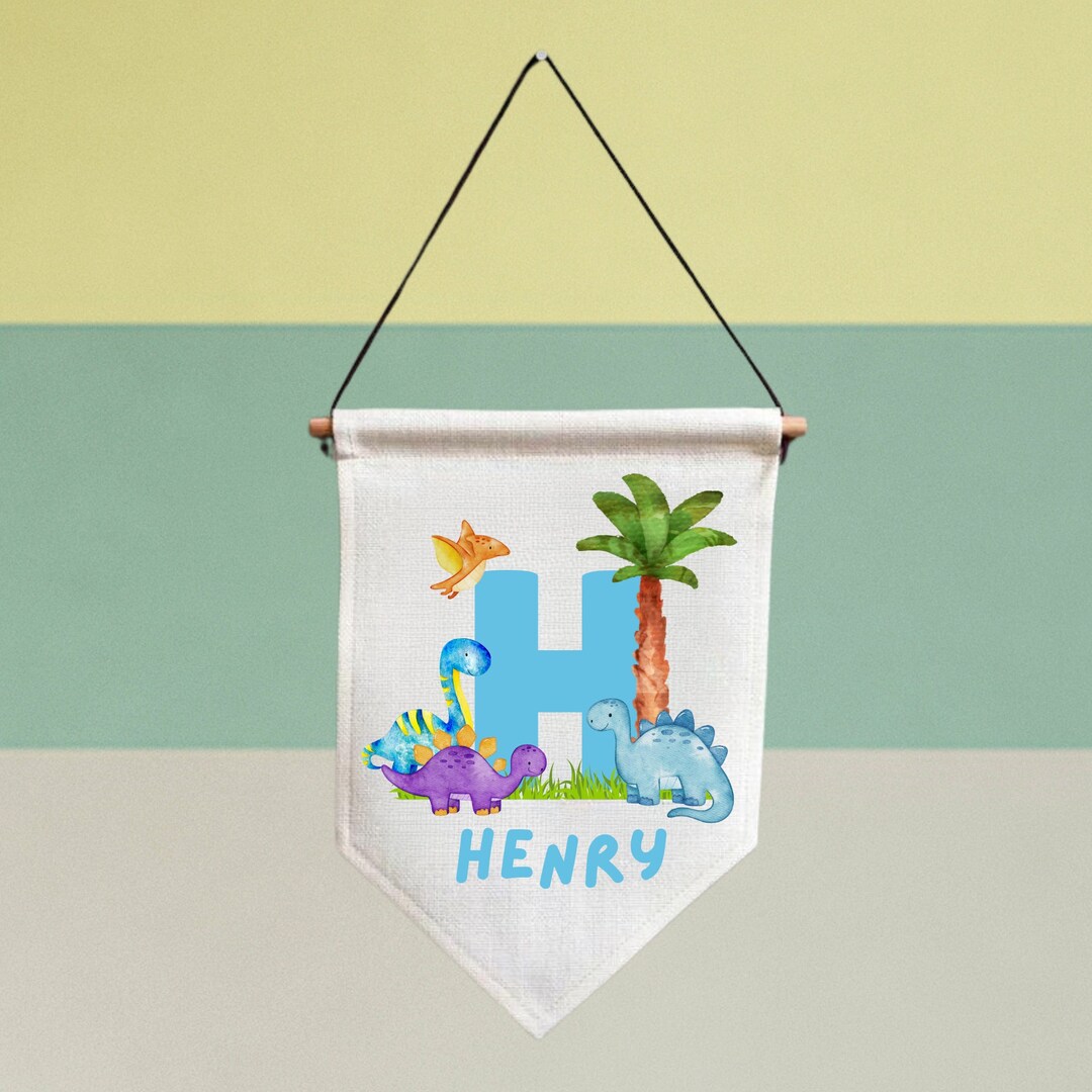 Dinosaur Themed Hanging Pennant Flag Personalised - for Nursery ...