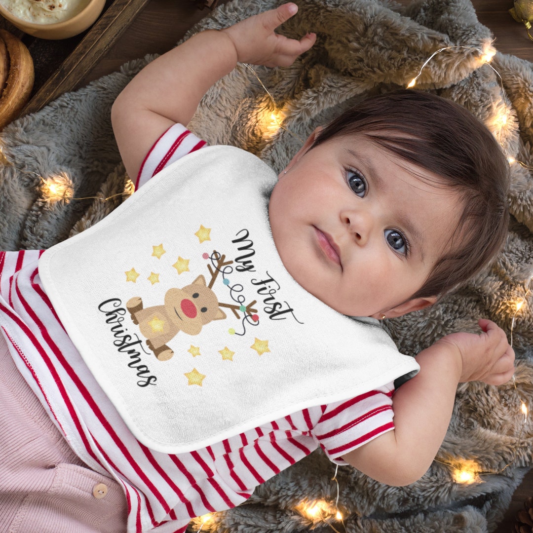 My First Christmas Bib - First Xmas Dinner Bib - Reindeer Design ...