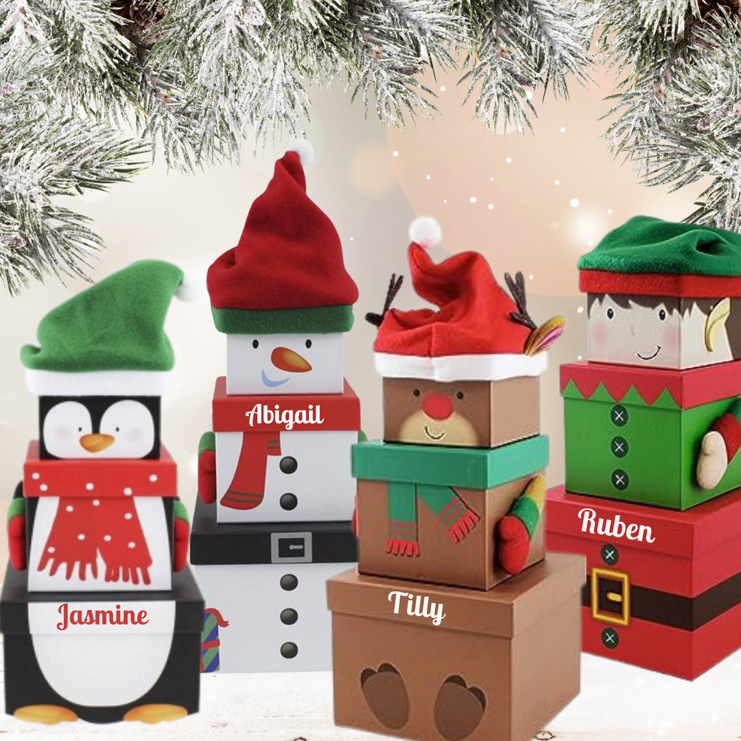 Personalised Christmas Character Stacker Boxes Novelty Xmas Eve Boxes ...