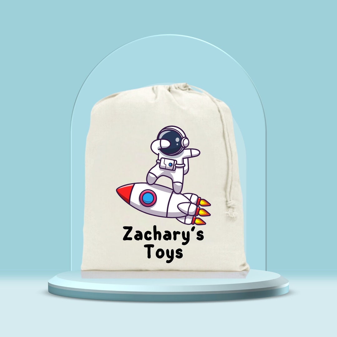 Cotton Drawstring Space Themed Toy Bag Dabbing Astronaut Personalised ...