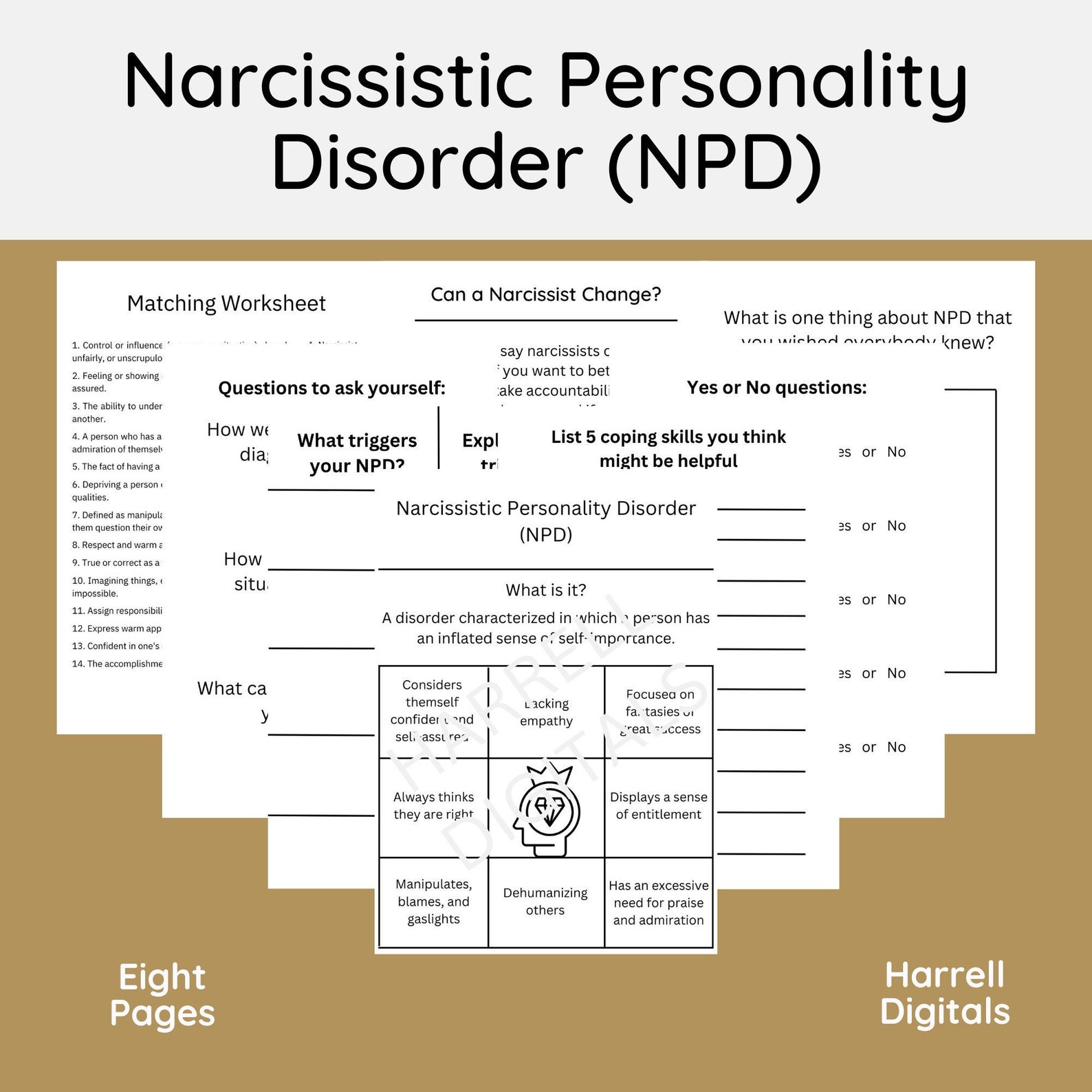 Narcissistic Personality Disorder Worksheet, NPD Mental Health Resources Tool, Narcissism ...