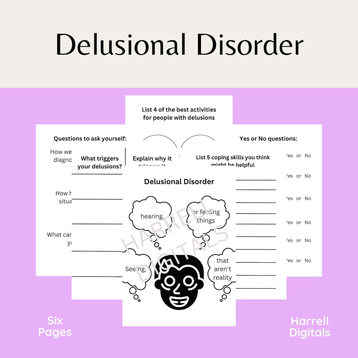 Printable Delusional Disorder Worksheets, Therapy Session Questions ...
