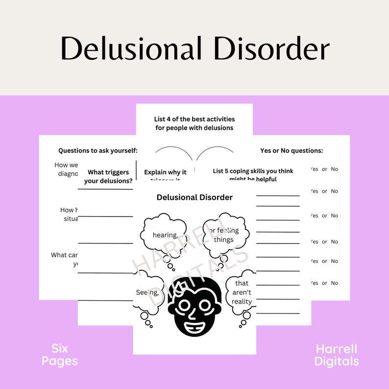 Printable Delusional Disorder Worksheets, Therapy Session Questions ...