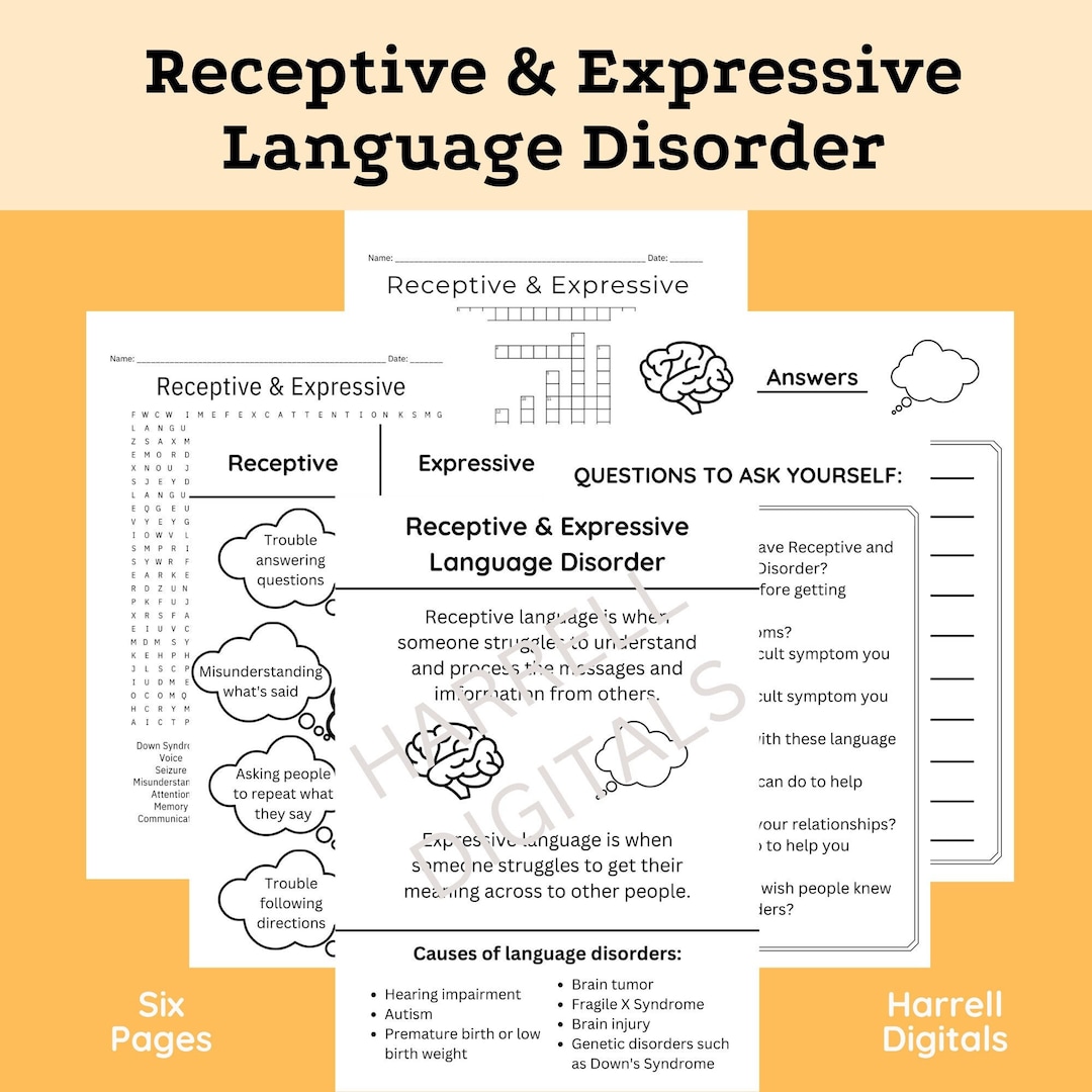 Receptive and Expressive Language Disorder Worksheets, Workbook Study Languages, Language ...