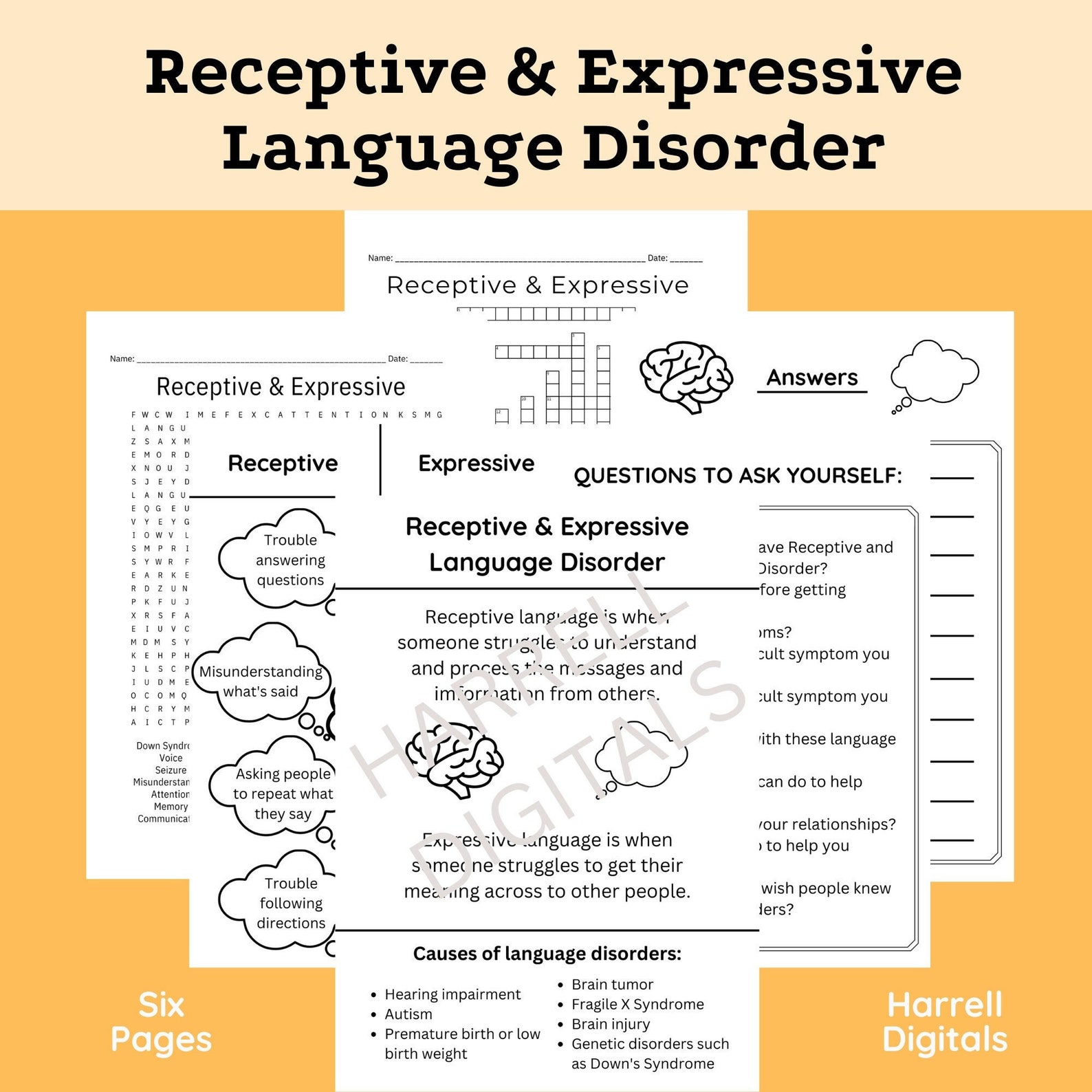 Receptive and Expressive Language Disorder Worksheets, Workbook Study Languages, Language ...
