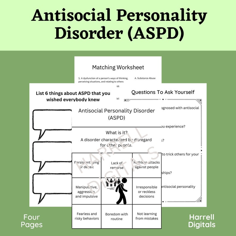 Antisocial Personality Disorder Worksheets, Antisocial Personality Disorder, ASPD Worksheets ...