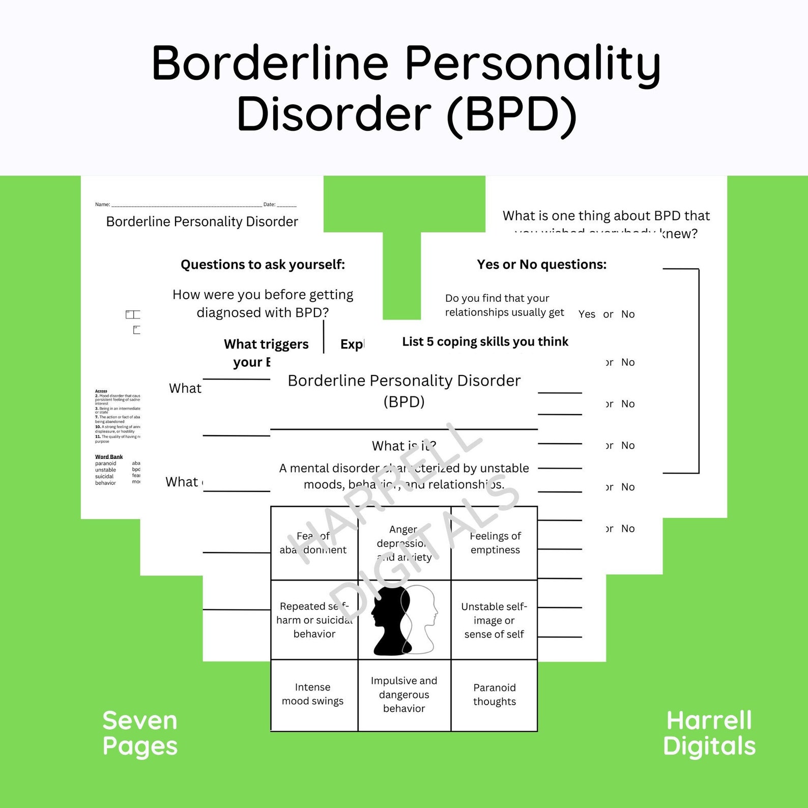 Borderline Personality Disorder, BPD Treatment Worksheets, Self-esteem Therapist Tools ...
