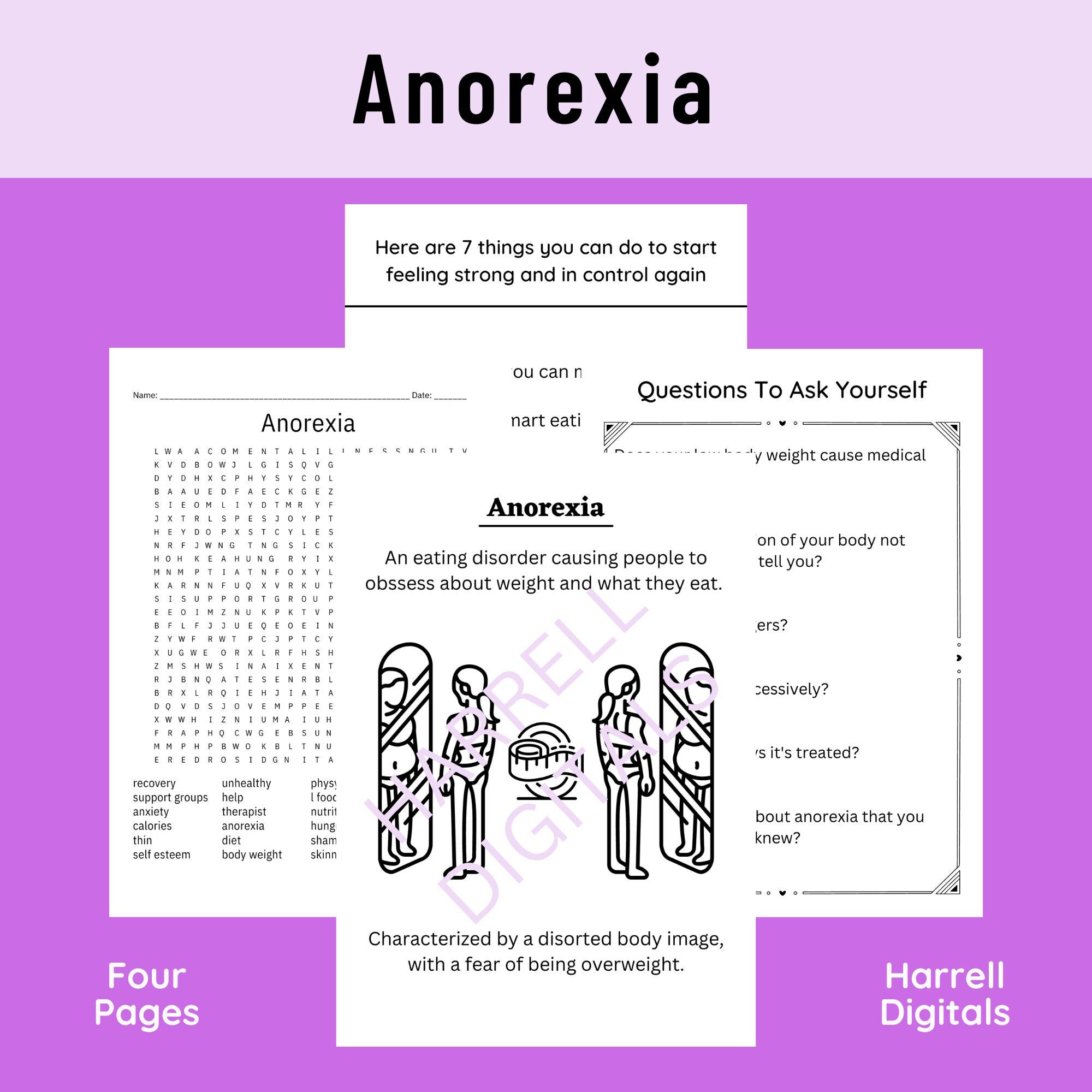 Anorexia Worksheet, Anorexia Template, Anorexia Nervosa, Eating ...