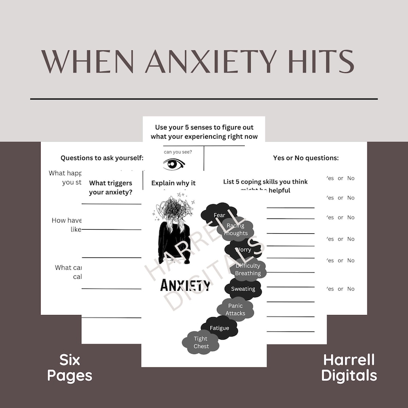 Printable When Anxiety Hits Worksheets, Anxiety Workbook, Therapy ...