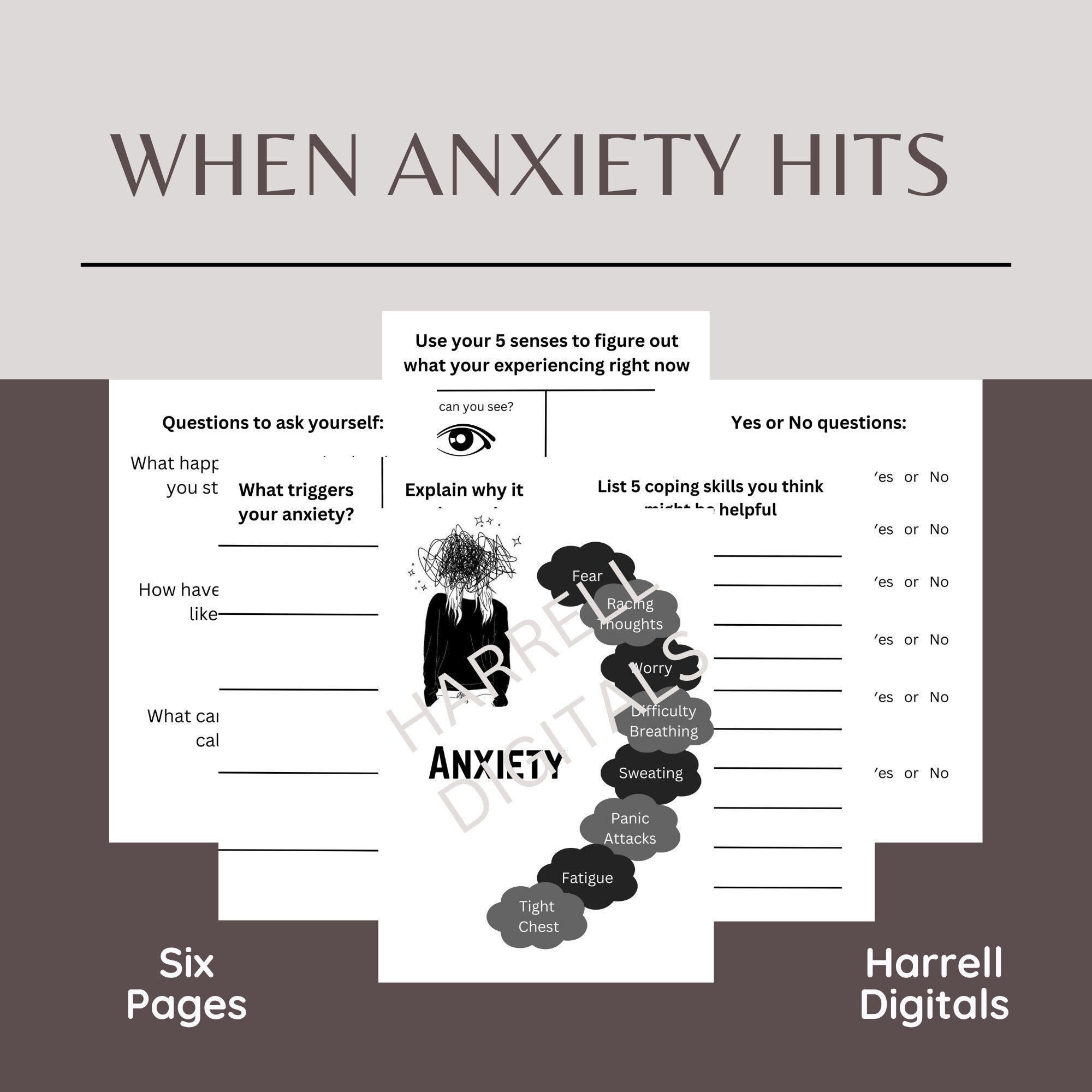 Printable When Anxiety Hits Worksheets, Anxiety Workbook, Therapy ...