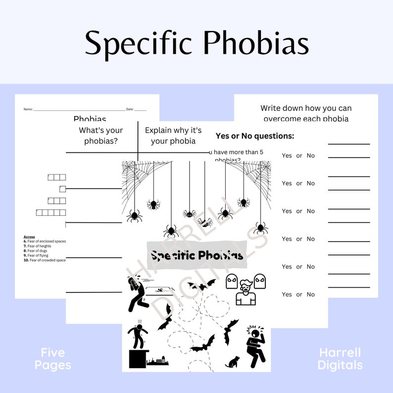 Phobia Worksheets for Managing Anxiety and Fear, CBT Therapy for ...