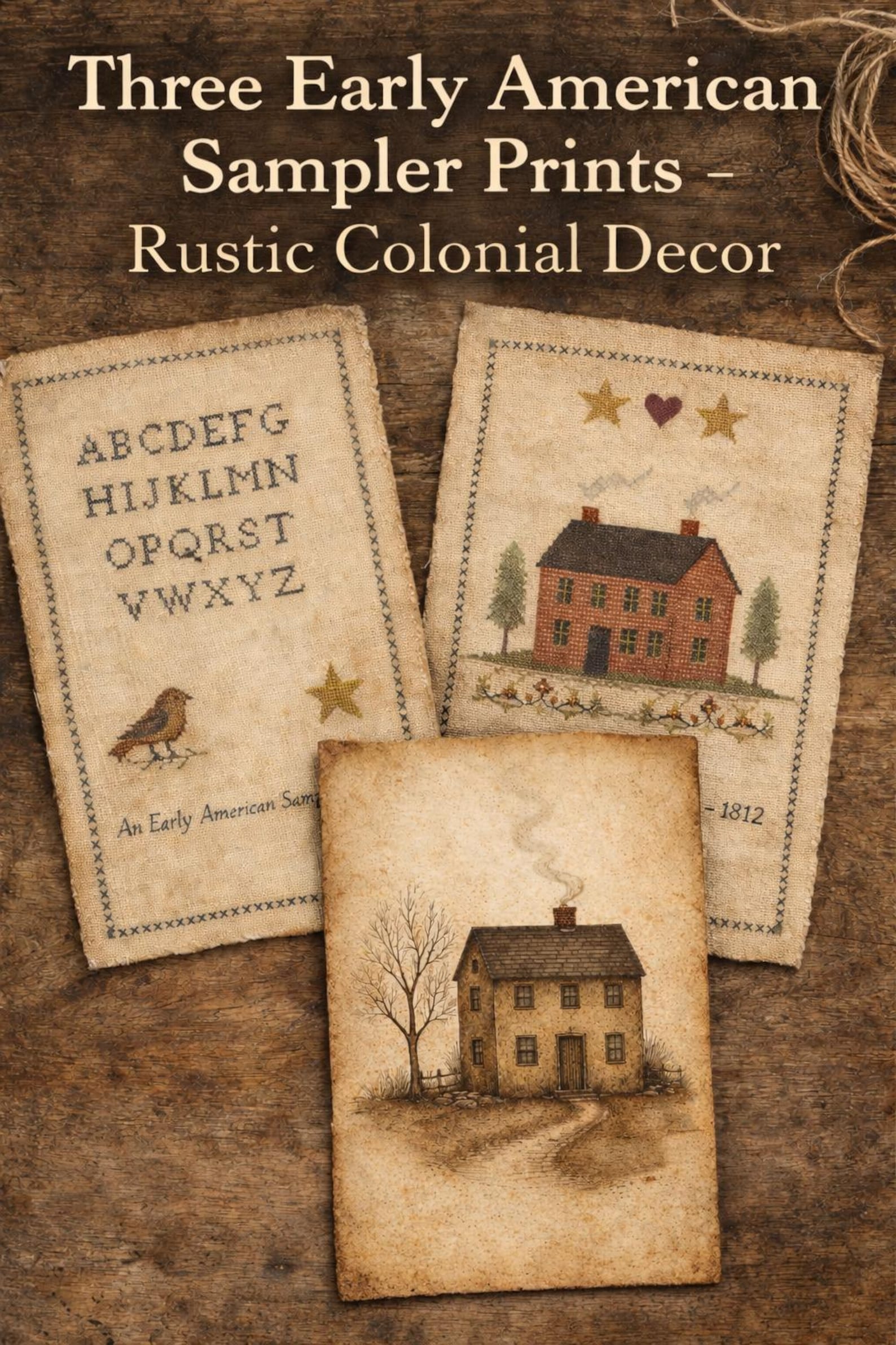 3 Early American Sampler Prints | Rustic Colonial Decor | Printable ...
