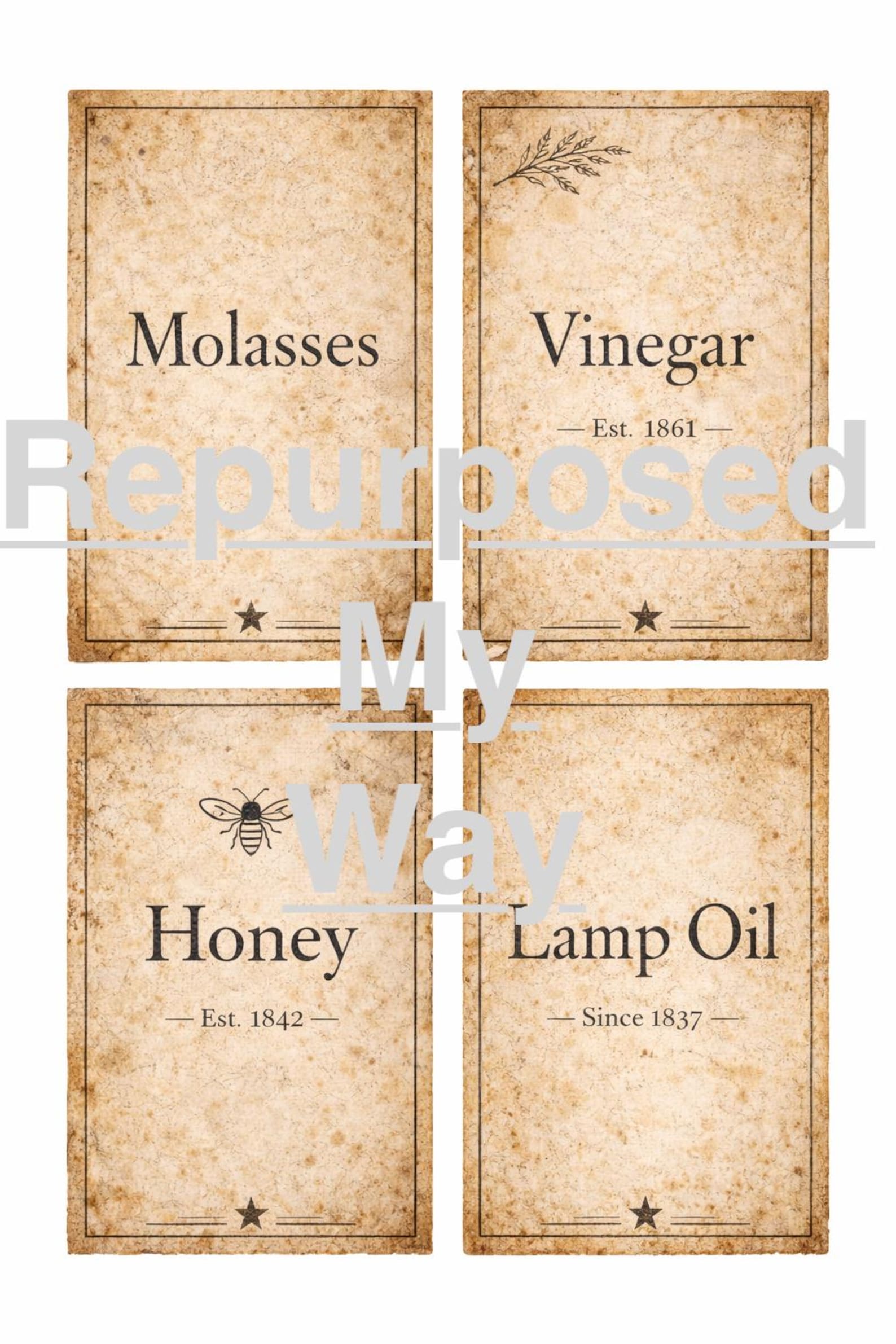 Early American Pantry Labels – Liquids & Storeroom | Primitive Mason ...