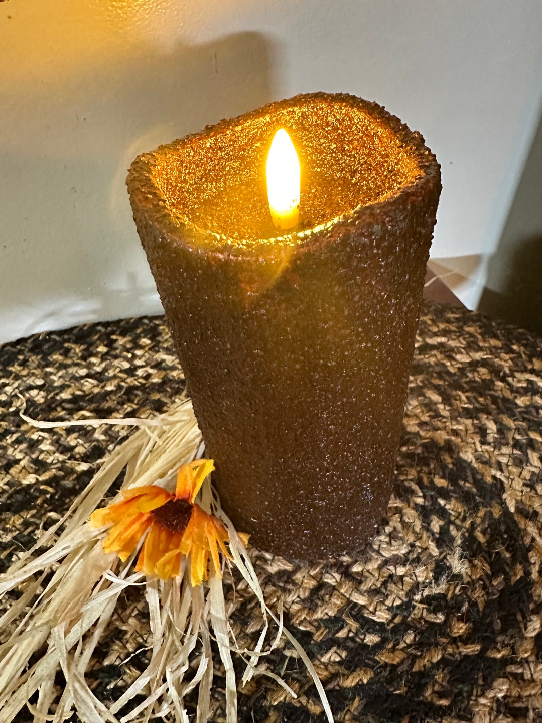 Primitive Tall 3x6 Inch Grubby Candle Flameless Faux Candle Coffee ...