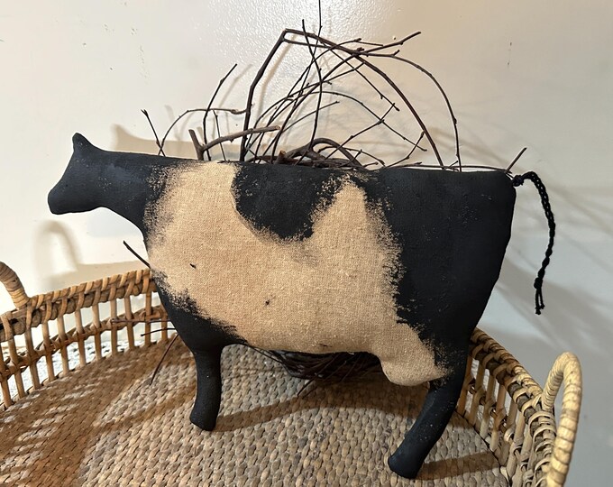 Primitive Farmhouse Cow * Handmade Faux Fabric Bovine * Country ...
