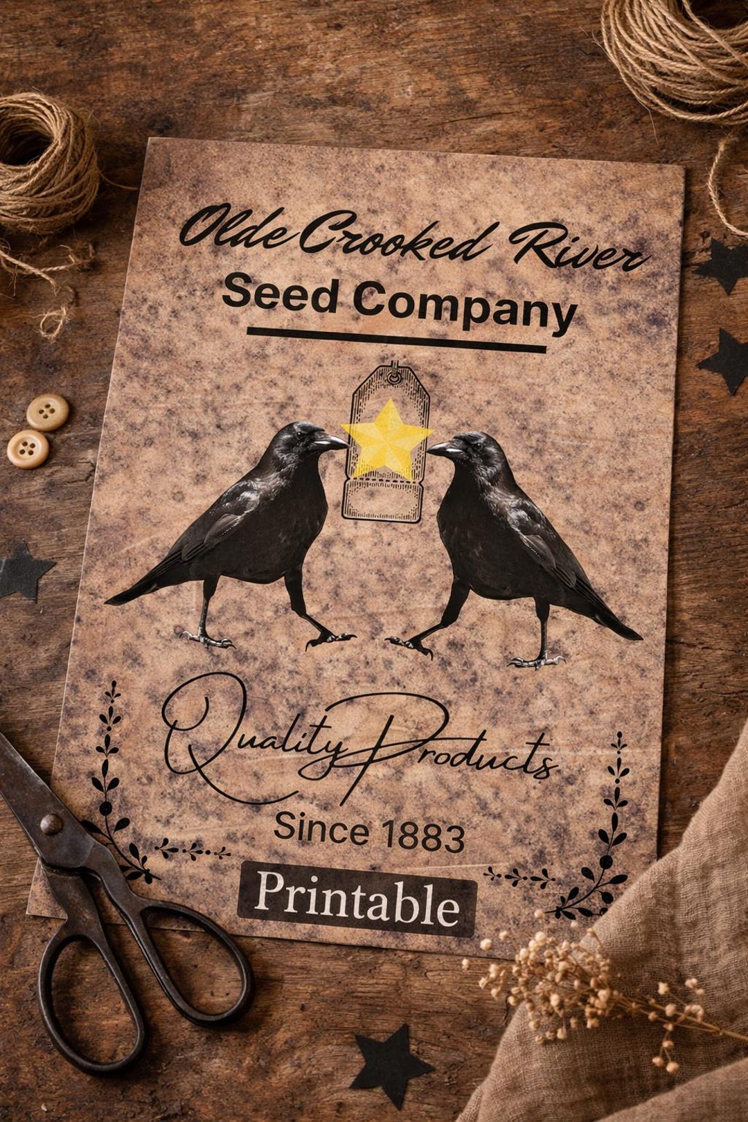 Primitive Crow Art Print | Olde Crooked River Seed Co. (digital ...