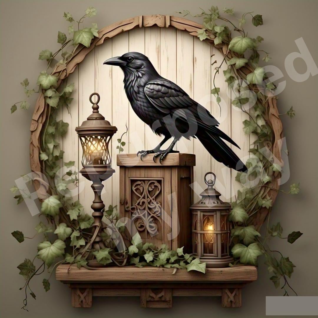 Primitive Crow Digital Printable * 4inx4in Print * Fall Halloween Label ...