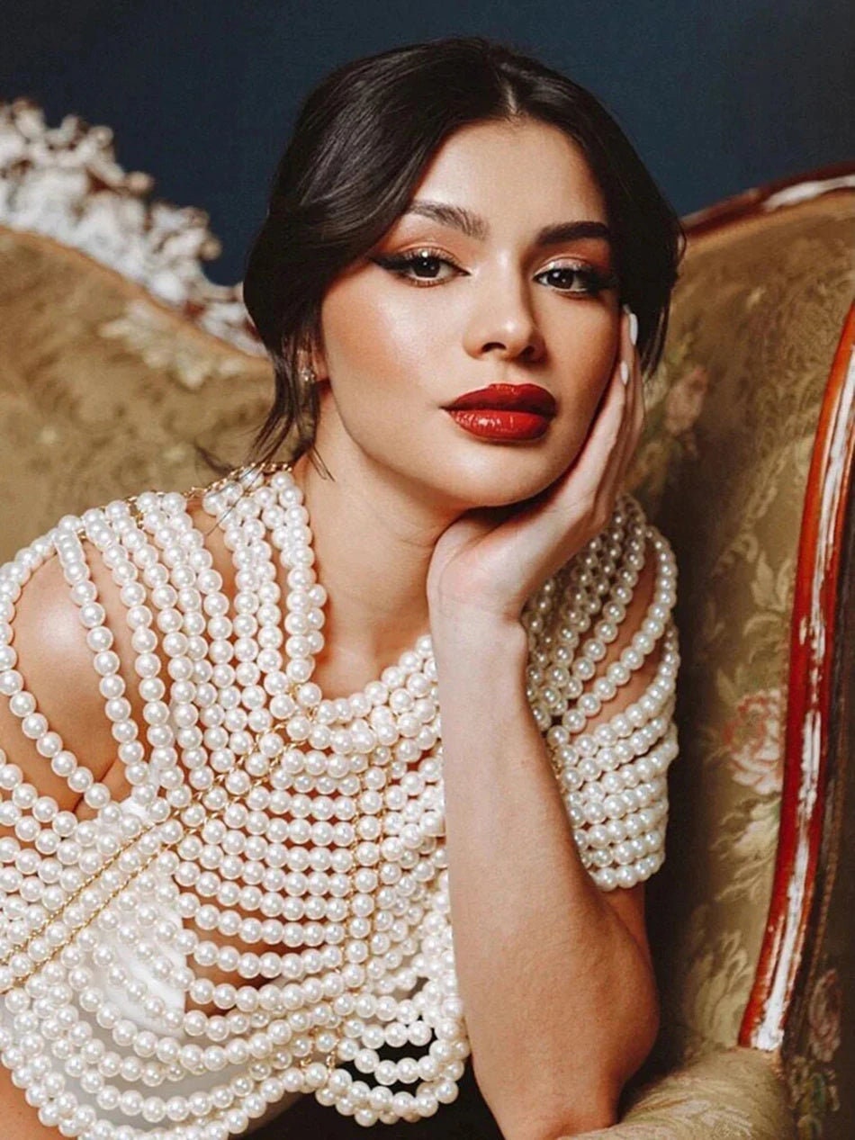 Pearl Bustier White Beaded Corset Top Art Arianne Sparkly - Etsy