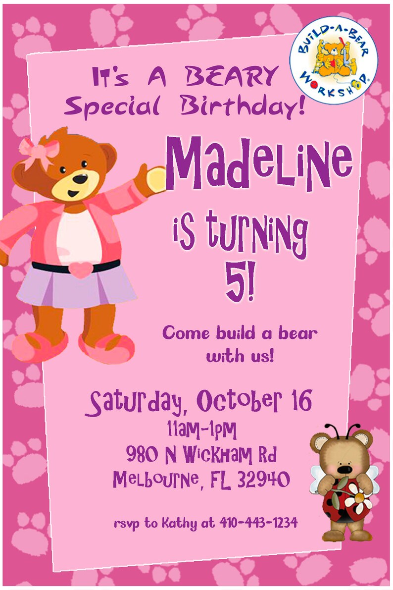 Personalized Customized Build-a-bear Birthday Invitation -- Made to ...