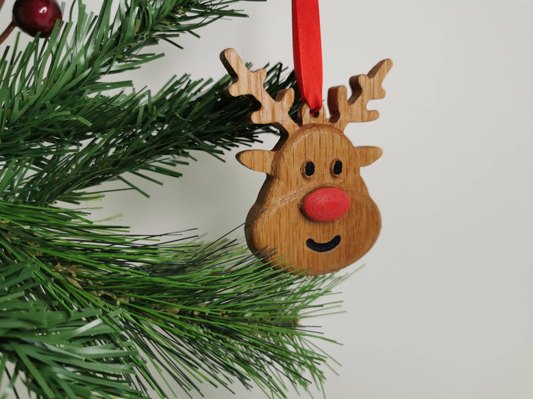 Carved Wooden Reindeer Christmas Ornament - Hand-painted Holiday Decor ...