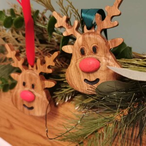 Carved Wooden Reindeer Christmas Ornament - Hand-painted Holiday Decor ...