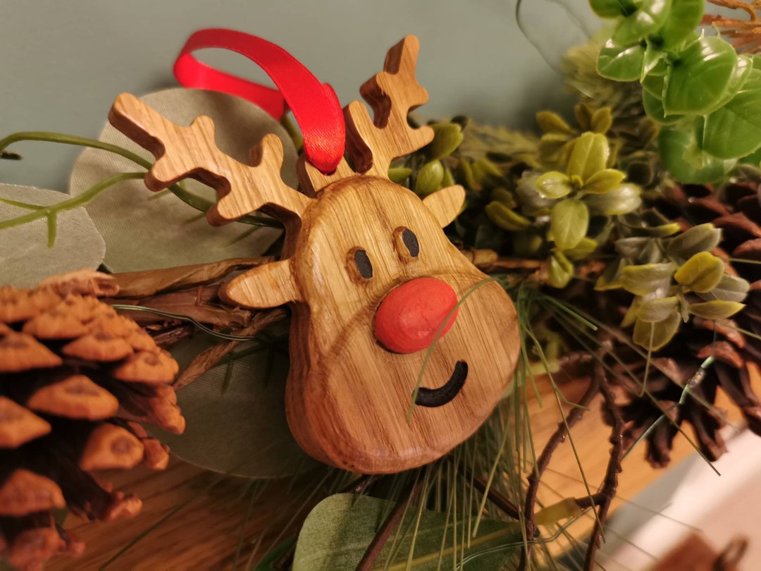 Carved Wooden Reindeer Christmas Ornament - Hand-painted Holiday Decor ...
