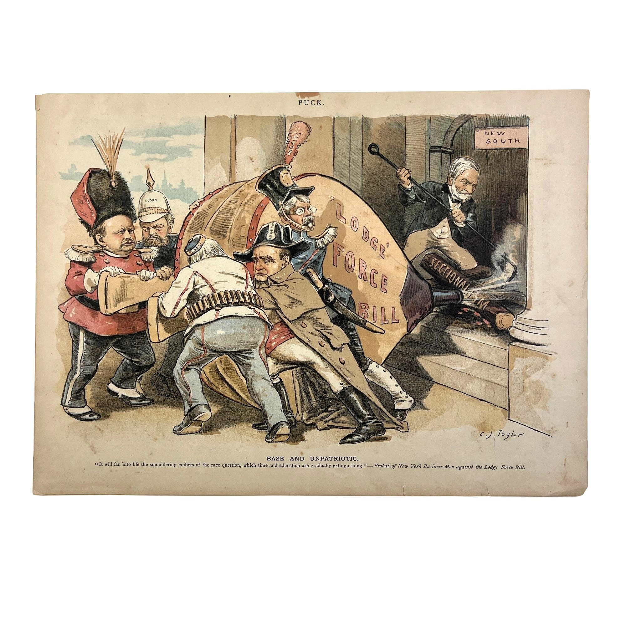 1890 PUCK Magazine Political Cartoon Color Lithograph "base ...