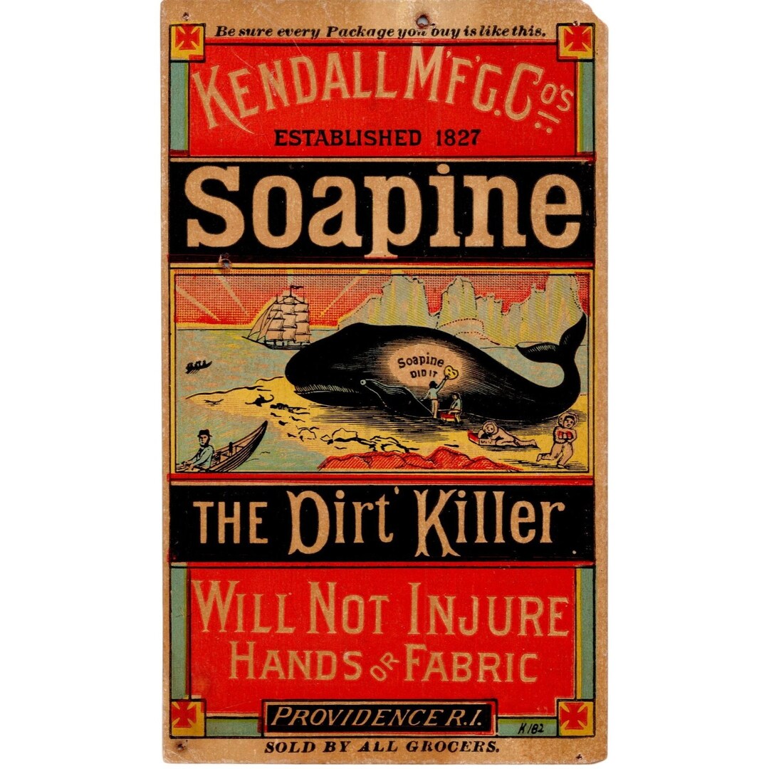 1880s SOAPINE Trade Card - Kendall MFG Co Beached Whale - English ...