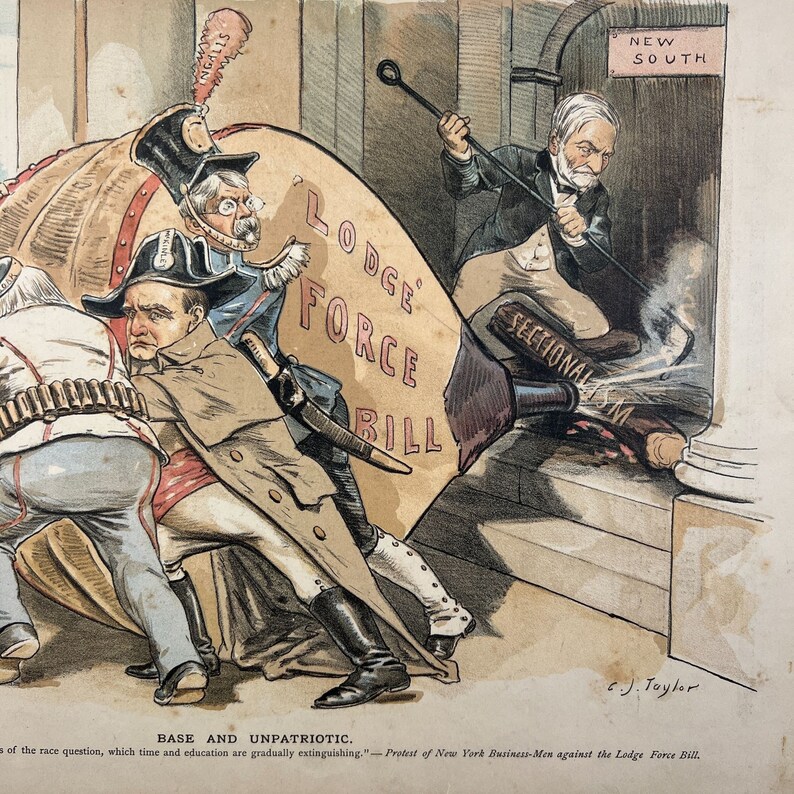 1890 PUCK Magazine Political Cartoon Color Lithograph "base ...