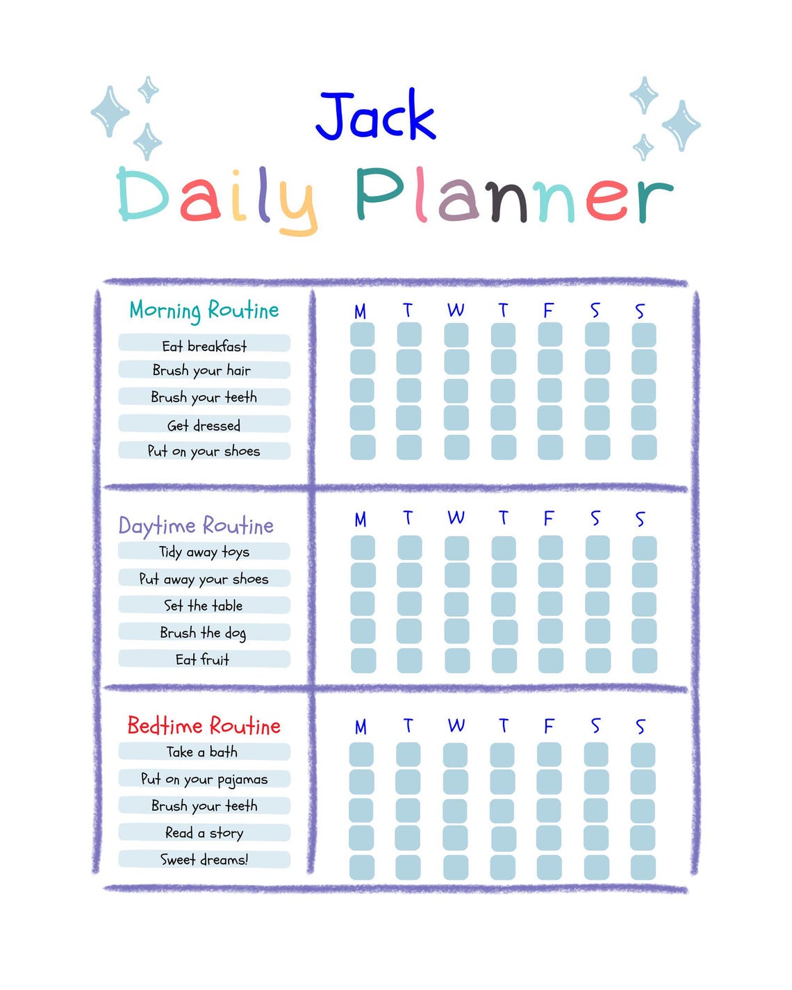 Kid's Daily Planner, Kid's Schedule, Children's Routine Checklist ...