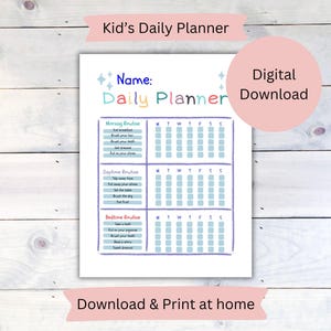 Kid's Daily Planner, Kid's Schedule, Children's Routine Checklist ...