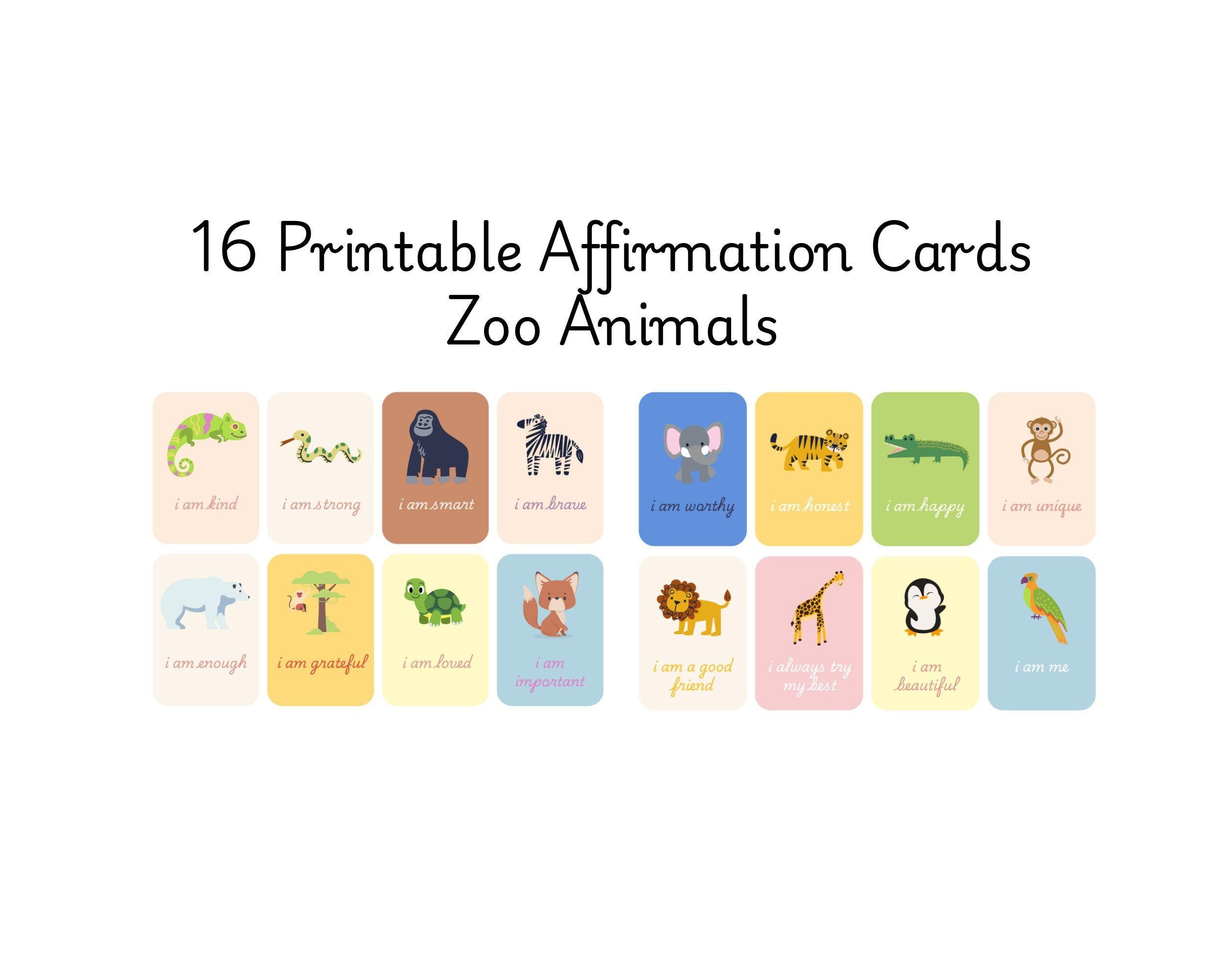 16 Printable Positive Affirmation Cards for Kids, Zoo Animal Kids ...