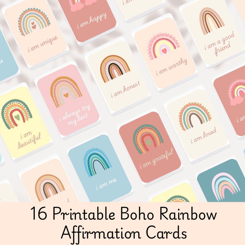 Kids Affirmation Cards Printable | Boho Rainbow Positive Affirmations ...