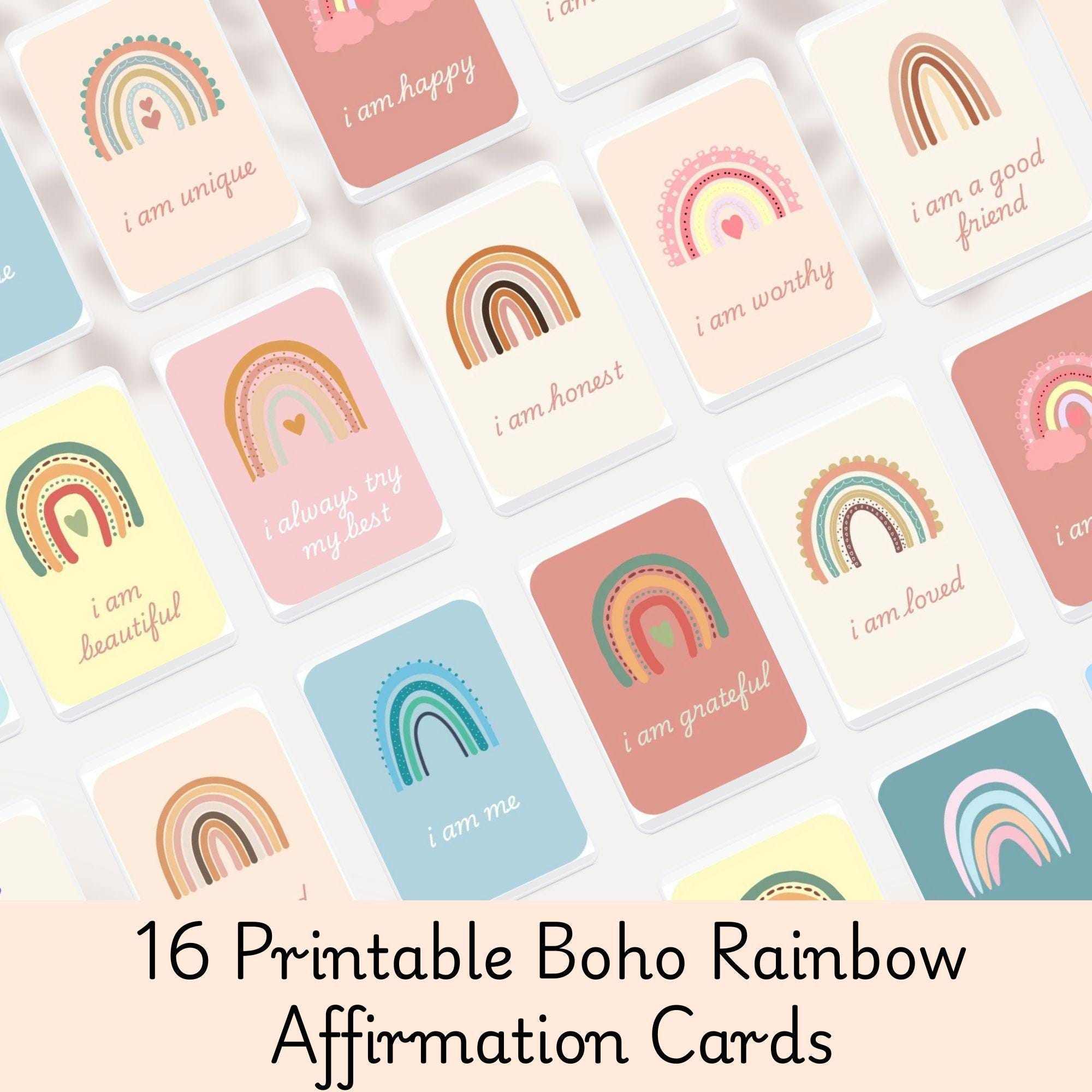Kids Affirmation Cards Printable | Boho Rainbow Positive Affirmations ...