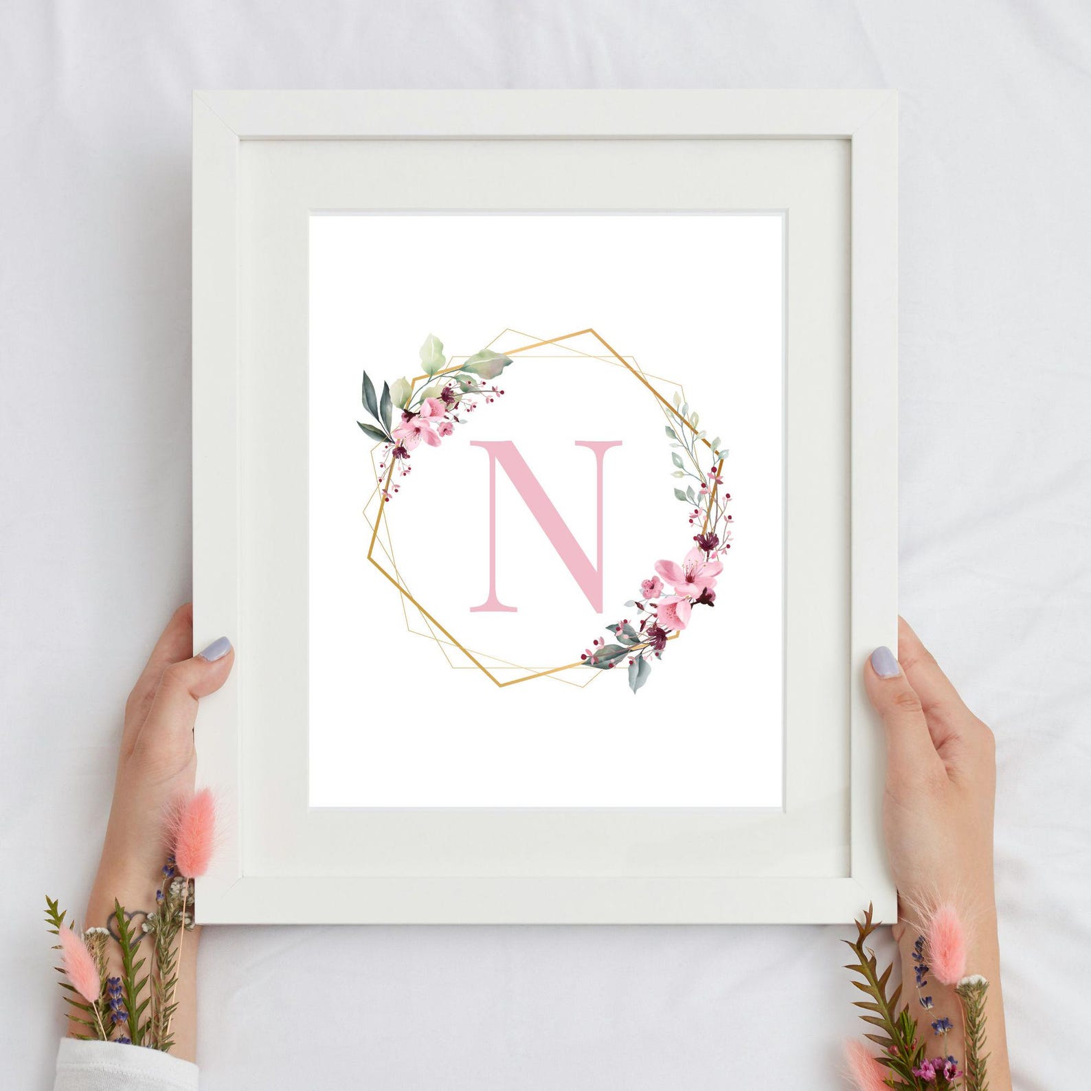 Letter 'N' Floral Wall Art Print / Digital Download 'N' Initial Art ...