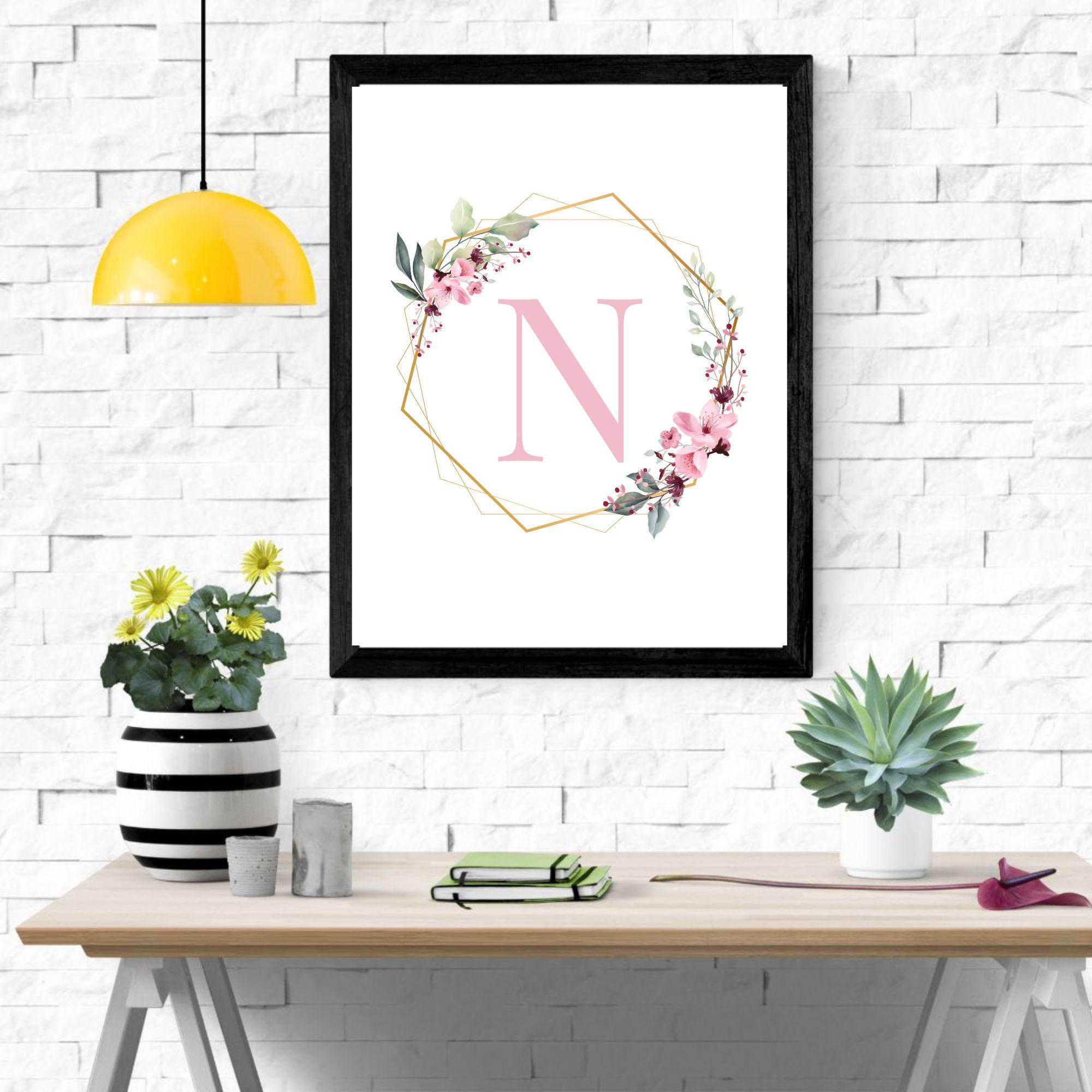 Letter 'N' Floral Wall Art Print / Digital Download 'N' Initial Art ...