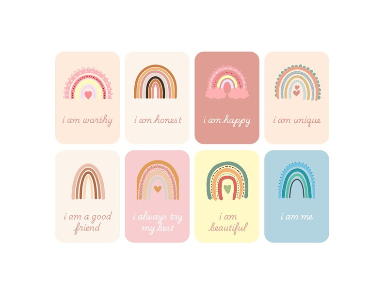 Kids Affirmation Cards Printable | Boho Rainbow Positive Affirmations ...
