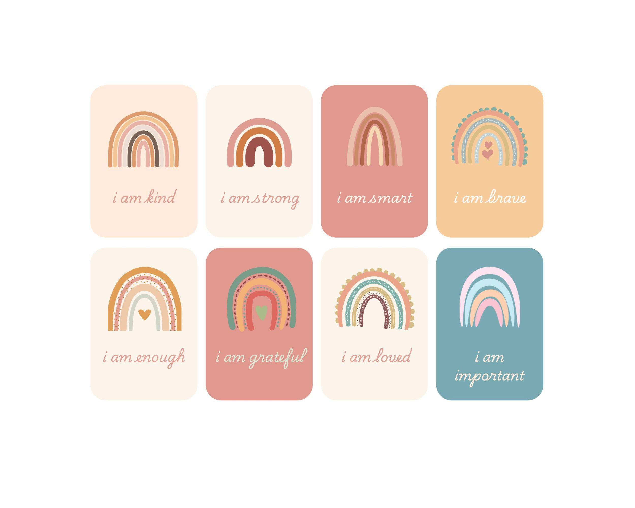 Kids Affirmation Cards Printable | Boho Rainbow Positive Affirmations ...