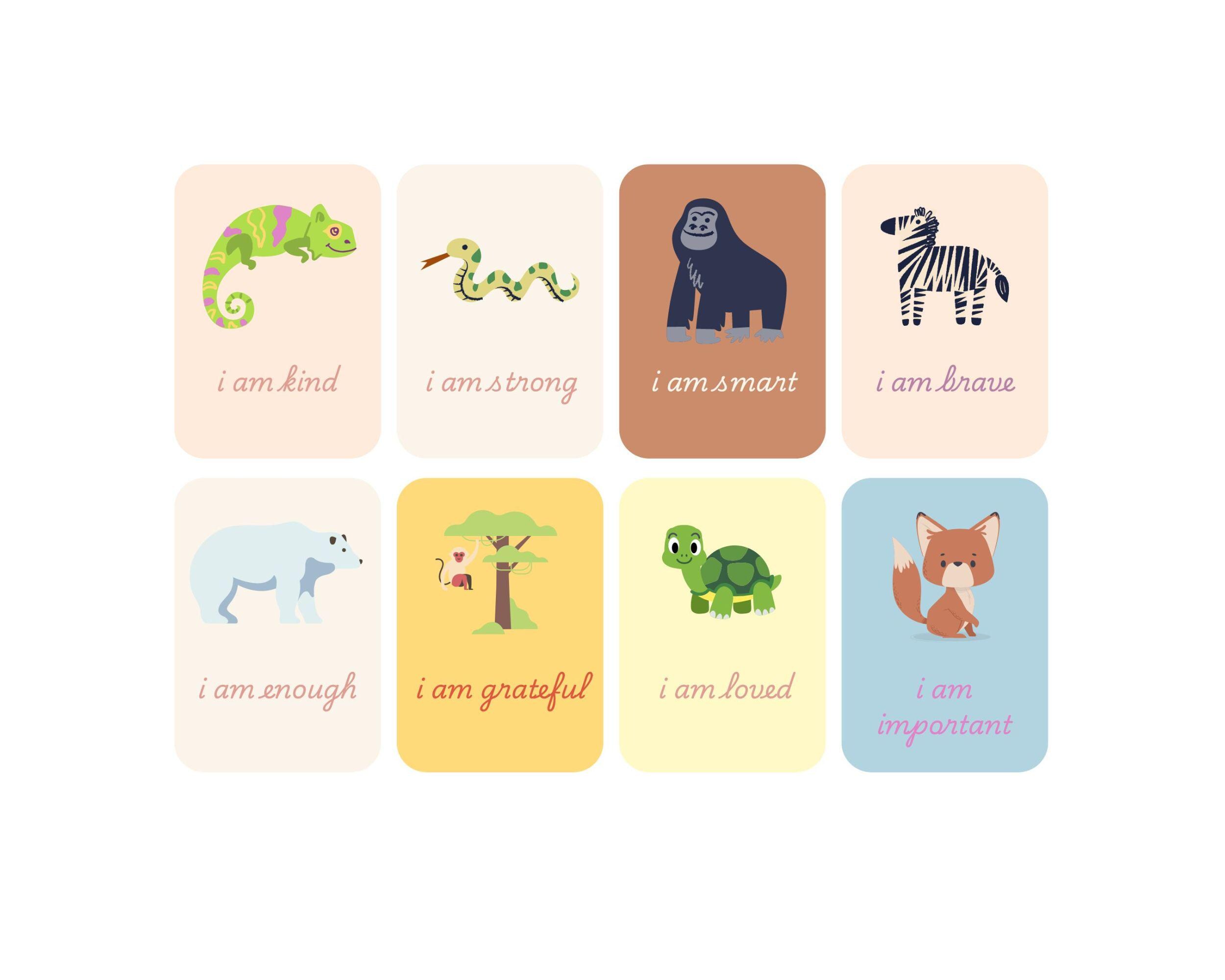 16 Printable Positive Affirmation Cards for Kids, Zoo Animal Kids ...