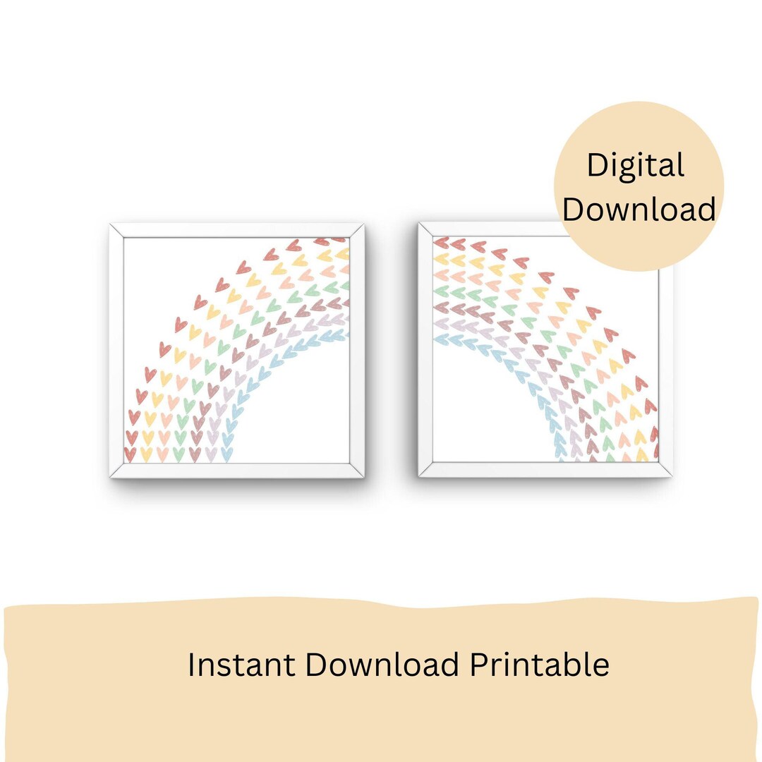 Rainbow Hearts Wall Art, Nursery Print, Rainbow Hearts Instant Digital ...