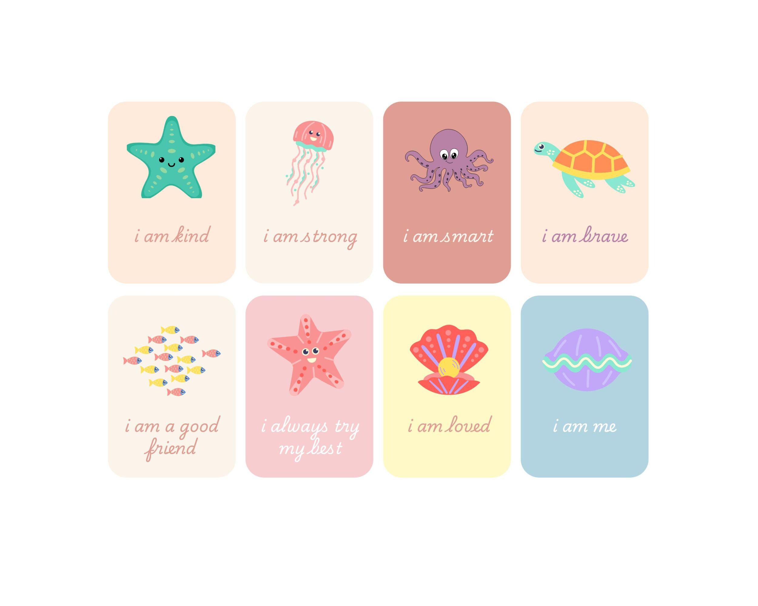 16 Printable Positive Affirmation Cards for Kids, Sea Creatures Kids ...