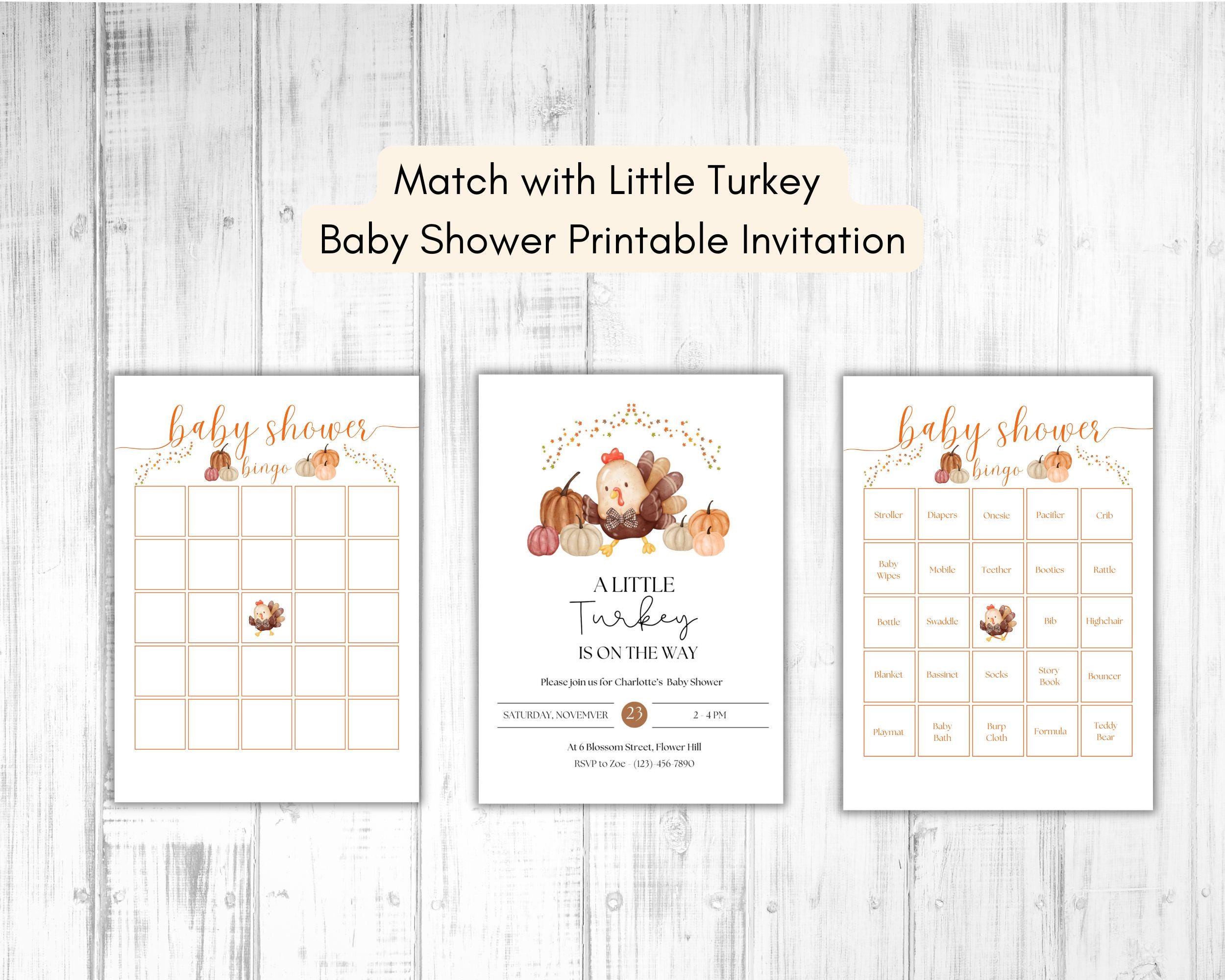 Little Turkey Baby Shower Bingo Cards Printable Baby Shower Game Fall ...