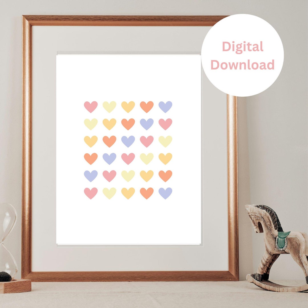 Heart Printable, Nursery Heart Wall Art, Rainbow Hearts, Kid Room Decor ...