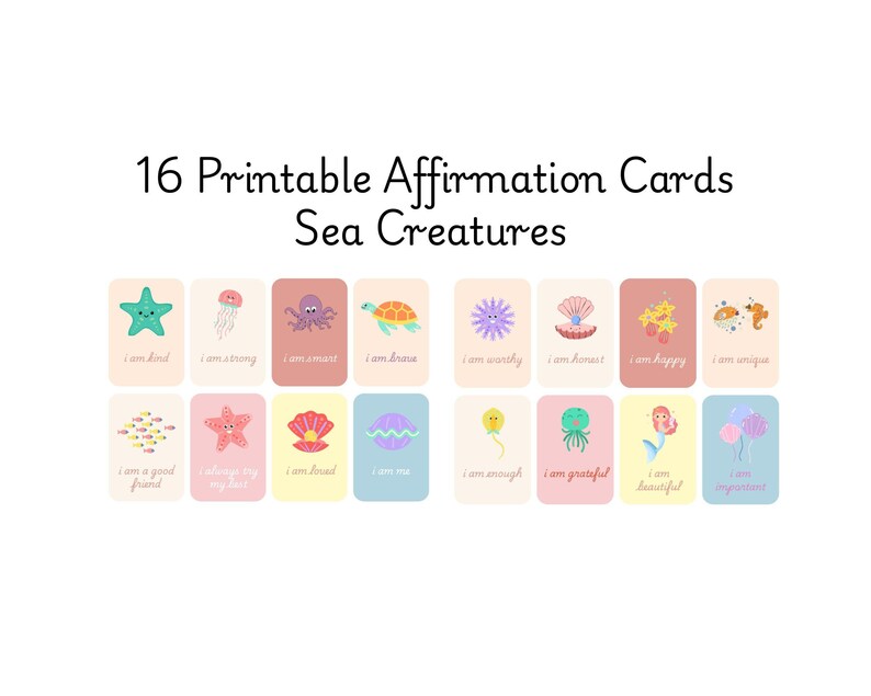 16 Printable Positive Affirmation Cards for Kids, Sea Creatures Kids ...