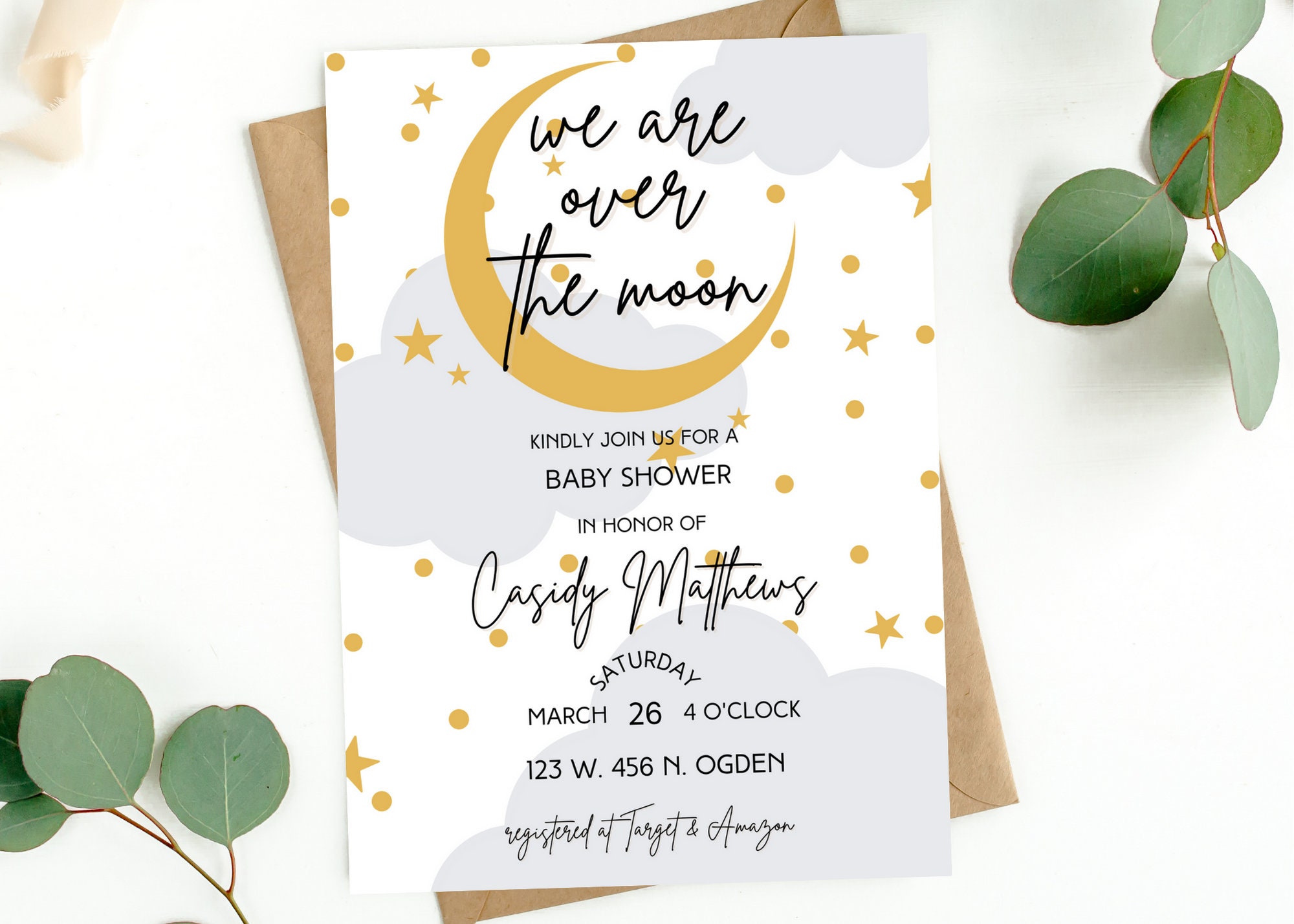 Editable We Are Over the Moon Baby Shower Theme Baby Shower Invitation ...
