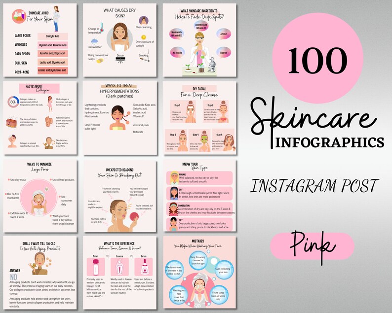 100 Skincare Infographic Instagram Posts Esthetician - Etsy