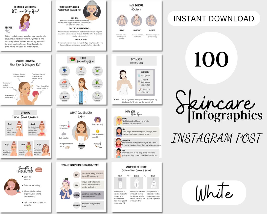 100 Skincare Infographic Instagram Posts Esthetician - Etsy