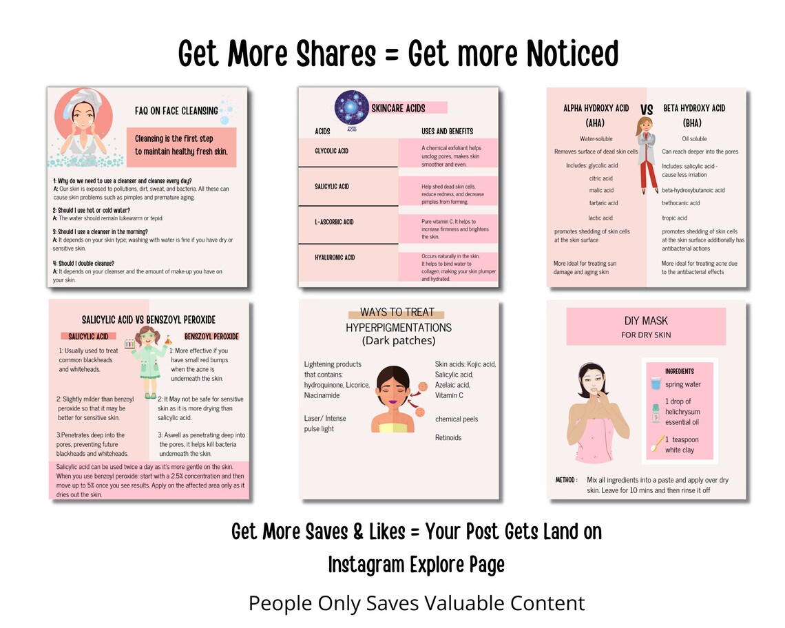 100 Skincare Infographic Instagram Posts Esthetician - Etsy