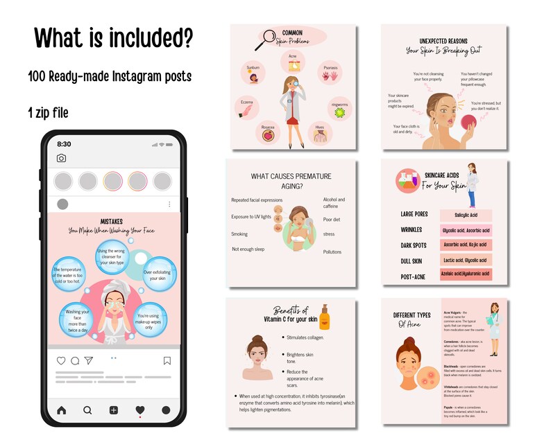 100 Skincare Infographic Instagram Posts Esthetician - Etsy